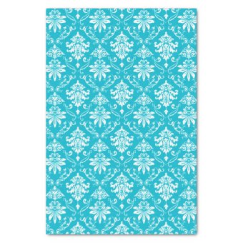 Aqua Blue and White Damask Tissue Paper | Zazzle
