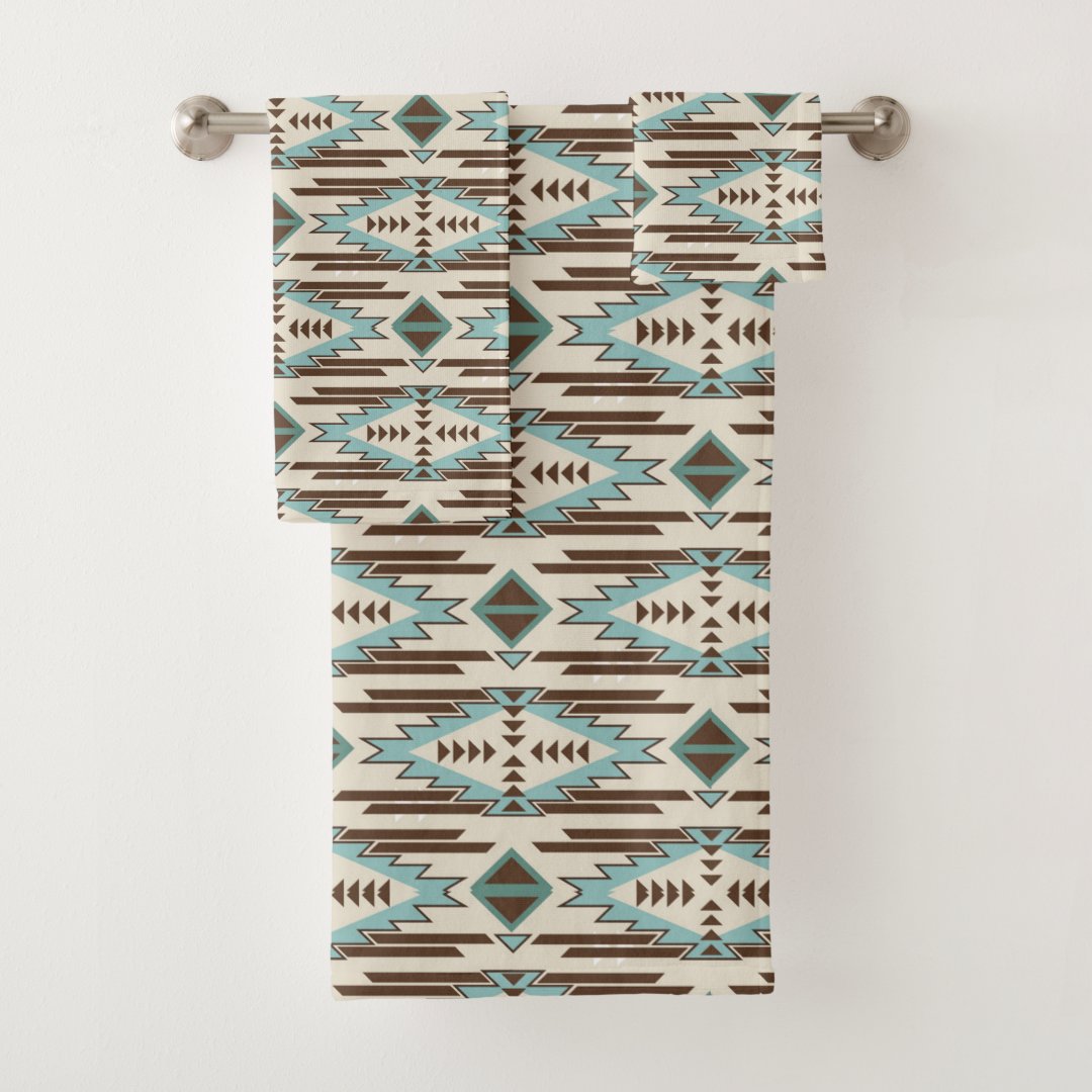 Aqua Blue Brown Aztec Pattern Bath Towel Set | Zazzle