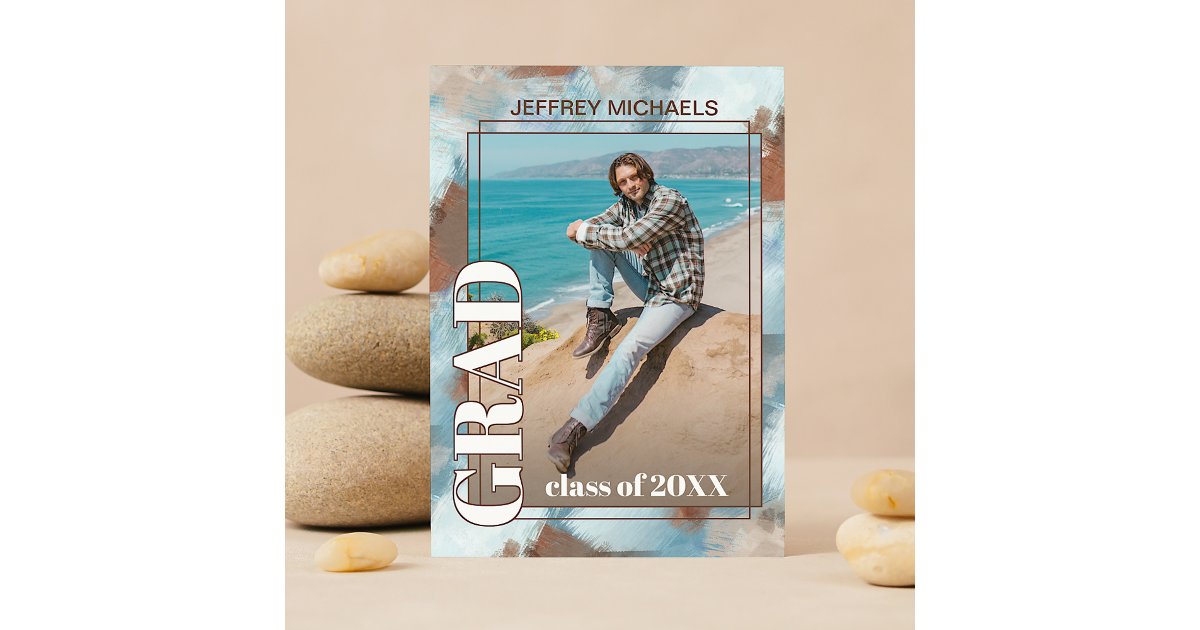 Aqua Blue Brown Beige Graduation Announcement Postcard | Zazzle