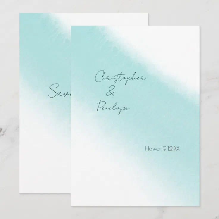 Aqua Blue Calligraphy Watercolor Save the Date Invitation | Zazzle