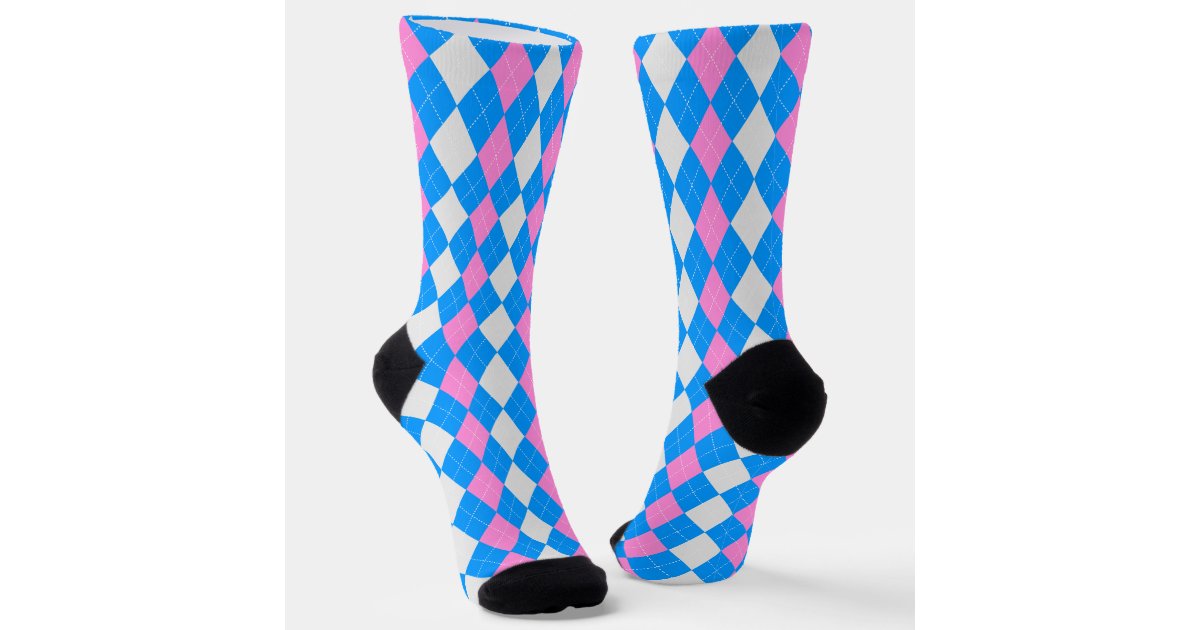 AQUA BLUE & CARNATION PINK Argyle Pattern Socks | Zazzle