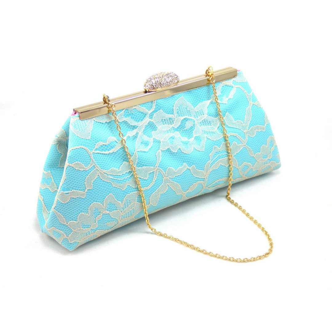 Aqua Blue, Champagne Lace And Dusty Rose Clutch | Zazzle