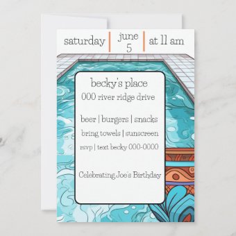 Aqua Blue Customizable Pool Party Invitation | Zazzle