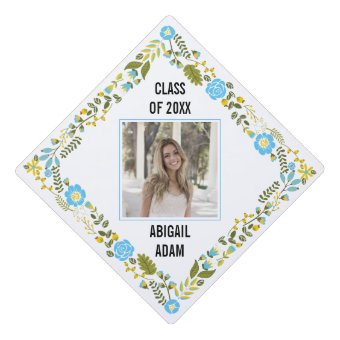 Aqua blue floral photo Class of 2020 graduation Graduation Cap Topper ...