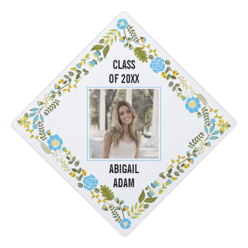 Aqua blue floral photo Class of 2020 graduation Graduation Cap Topper ...