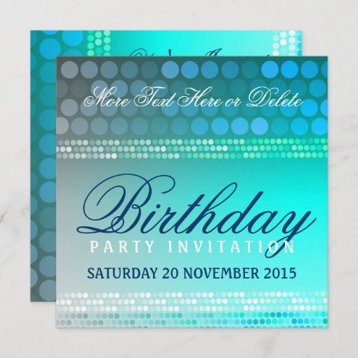 Aqua Blue Funky Dance Party Birthday Invitation | Zazzle