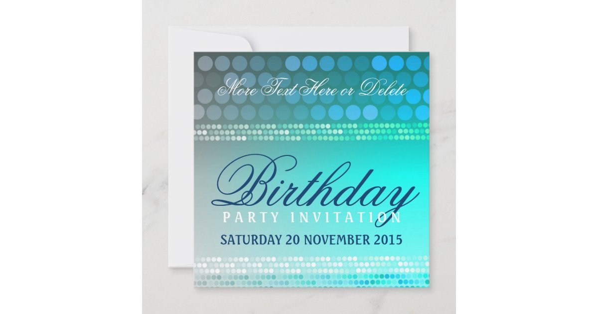 Aqua Blue Funky Dance Party Birthday Invitation | Zazzle