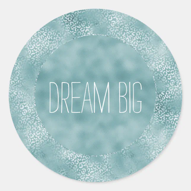 Aqua Blue Glam Leopard Print Classic Round Sticker | Zazzle