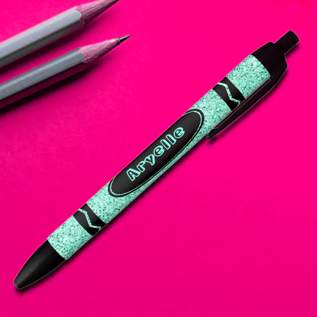 Aqua Blue Glitter Crayon Custom Name Push Pen | Zazzle