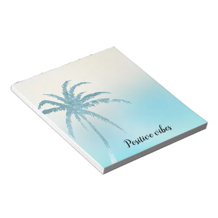 Aqua Blue Glitzy Sparkle Tropical Palm Tree Notepad | Zazzle