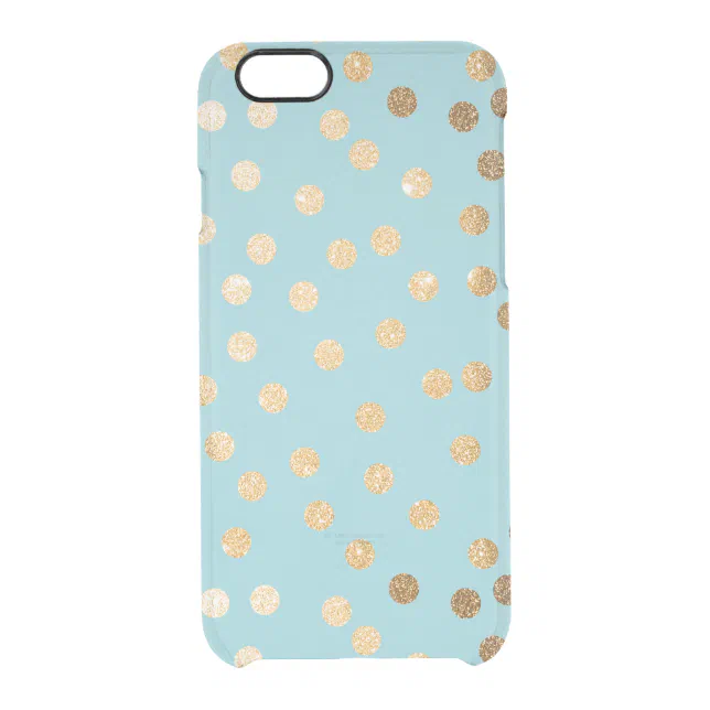 Aqua Blue Gold Glitter Dots Clear Phone Case | Zazzle