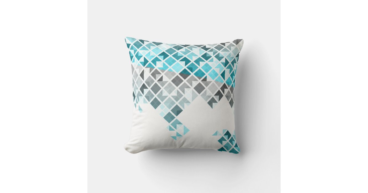 Aqua Blue, Gray & White Geometric Pattern Throw Pillow | Zazzle