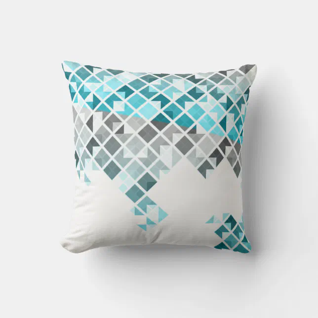 Aqua Blue, Gray & White Geometric Pattern Throw Pillow | Zazzle