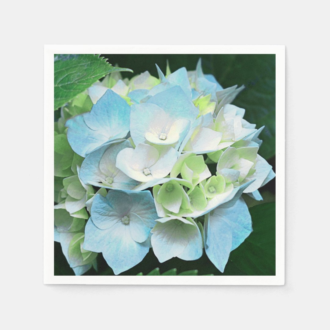 Aqua Blue & Green Floral Hydrangea Paper Napkins | Zazzle