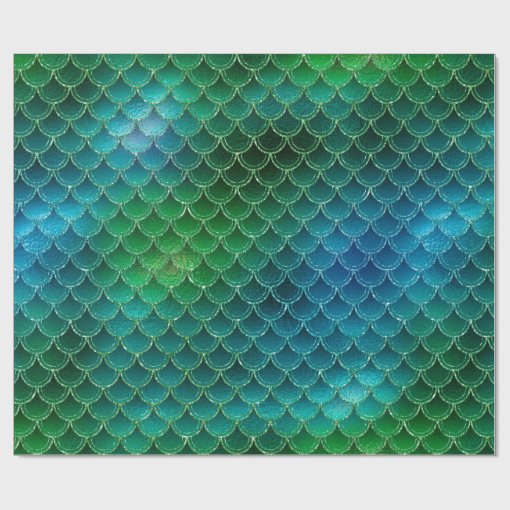 Aqua Blue Green Mermaid Scales Wrapping Paper | Zazzle