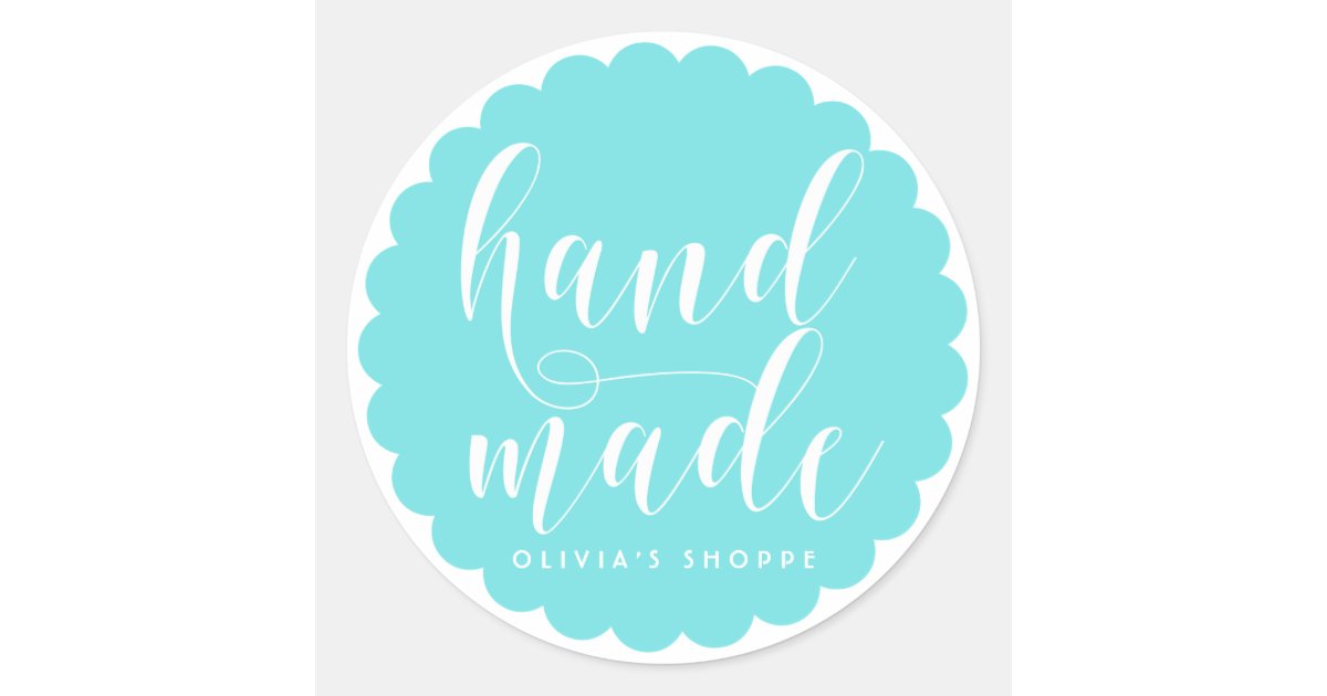 Aqua Blue Hand Made Modern Calligraphy Business Classic Round Sticker ...