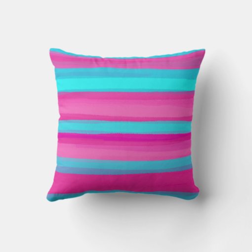 Aqua Blue Hot Pink Stripes Throw Pillow | Zazzle
