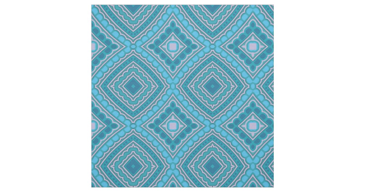 Aqua Blue Mint Teal Turquoise Ethnic Boho Pattern Fabric | Zazzle