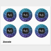 Aqua blue Ombre faux glitter sparkles Monogram Classic Round Sticker ...