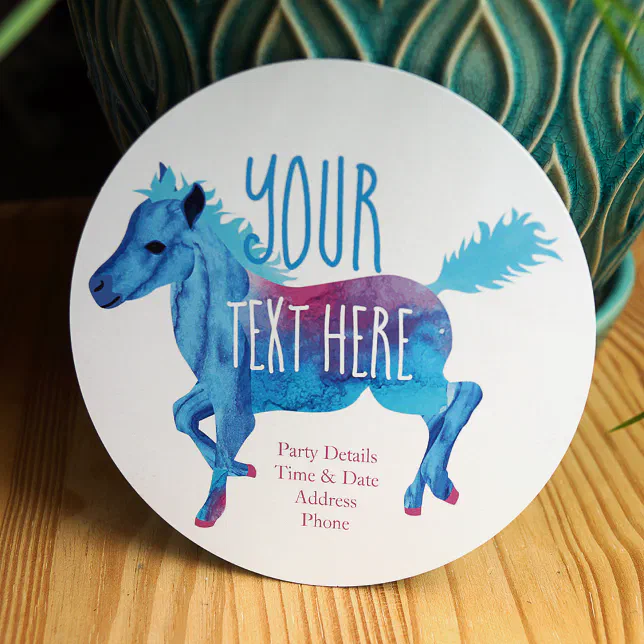 Aqua Blue Pink Pony Ride Birthday Party Invitation | Zazzle
