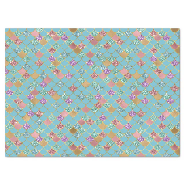 Aqua Blue Pink Purple Gold Glitter Mermaid Tissue Paper | Zazzle