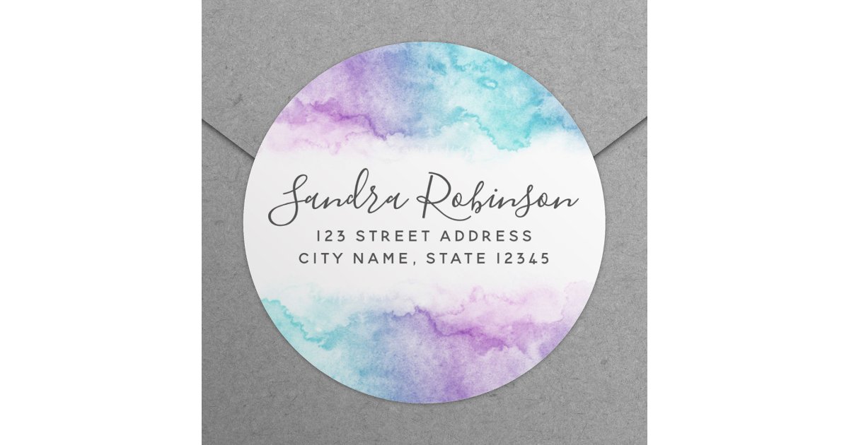 Aqua blue purple watercolor return address labels | Zazzle