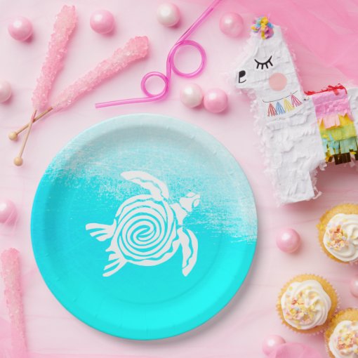 Aqua Blue Sea Turtle Paper Plates | Zazzle