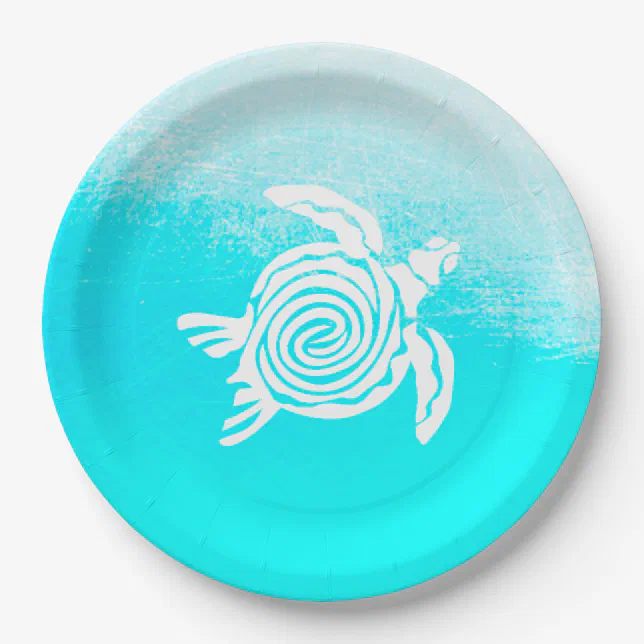 Aqua Blue Sea Turtle Paper Plates | Zazzle
