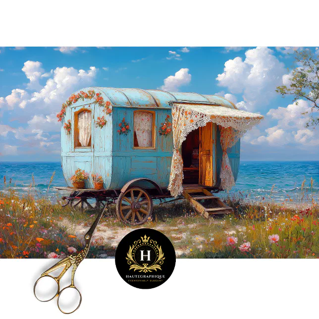 Aqua Blue Seaside Gypsy Caravan Decoupage Tissue Paper | Zazzle
