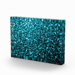 Aqua blue shiny faux glitter sparkles award | Zazzle