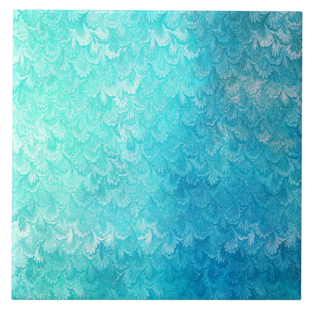 Aqua Blue Shiny Sea Shell Mermaid Fish Scales Ceramic Tile | Zazzle