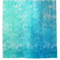 Aqua Blue Shiny Sea Shell Mermaid Fish Scales Shower Curtain | Zazzle