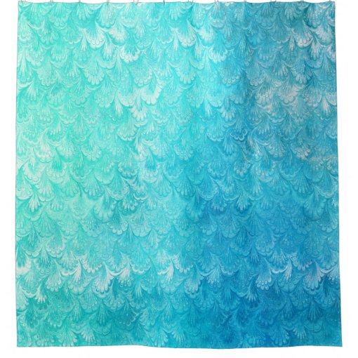 Aqua Blue Shiny Sea Shell Mermaid Fish Scales Shower Curtain | Zazzle