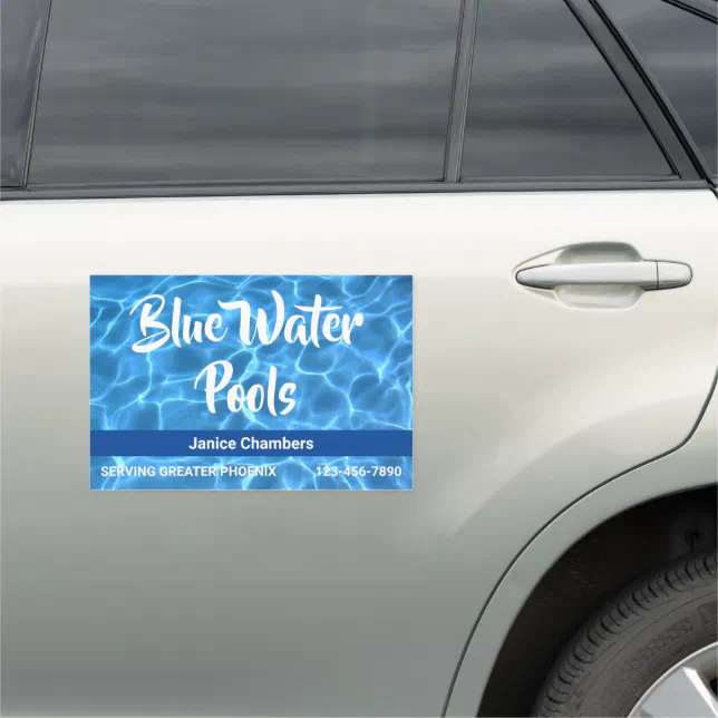 Aqua Blue Swimming Pool Cleaning Service Car Magnet | Zazzle