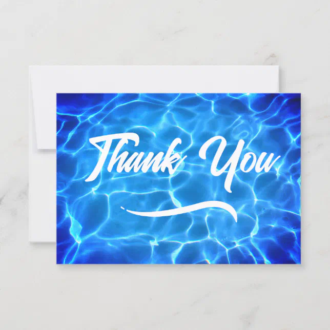 Aqua Blue Swimming Pool Modern Calligraphy Thank You Card | Zazzle