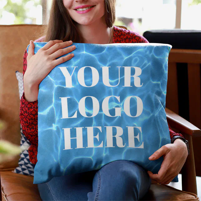 Aqua Blue Swimming Pool Photo for Your Logo Throw Pillow | Zazzle