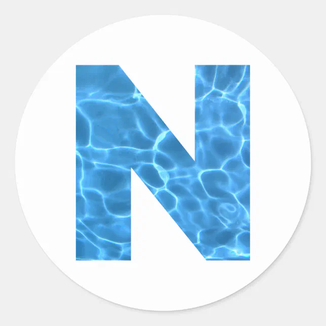 Aqua Blue Swimming Pool Photo Monogram N Classic Round Sticker | Zazzle