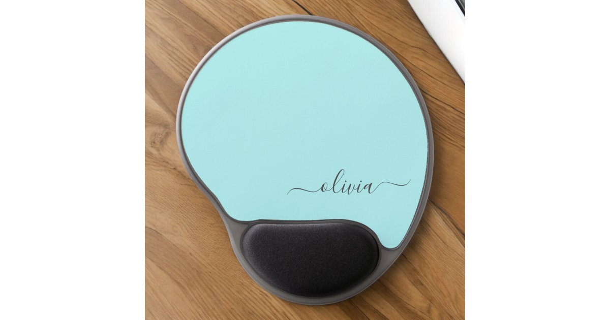 Aqua Blue Teal Girly Script Monogram Name Modern Gel Mouse Pad | Zazzle
