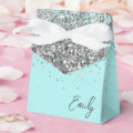Aqua Blue Teal Silver Girly Glitter Monogram Name Favor Boxes | Zazzle