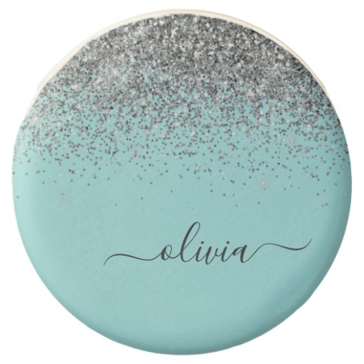 Aqua Blue Teal Silver Glitter Monogram Chocolate Covered Oreo | Zazzle