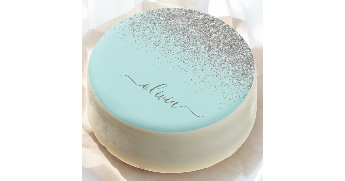 Aqua Blue Teal Silver Glitter Monogram Chocolate Covered Oreo | Zazzle