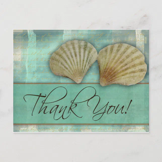 Aqua blue thank you - with sea shells postcard | Zazzle