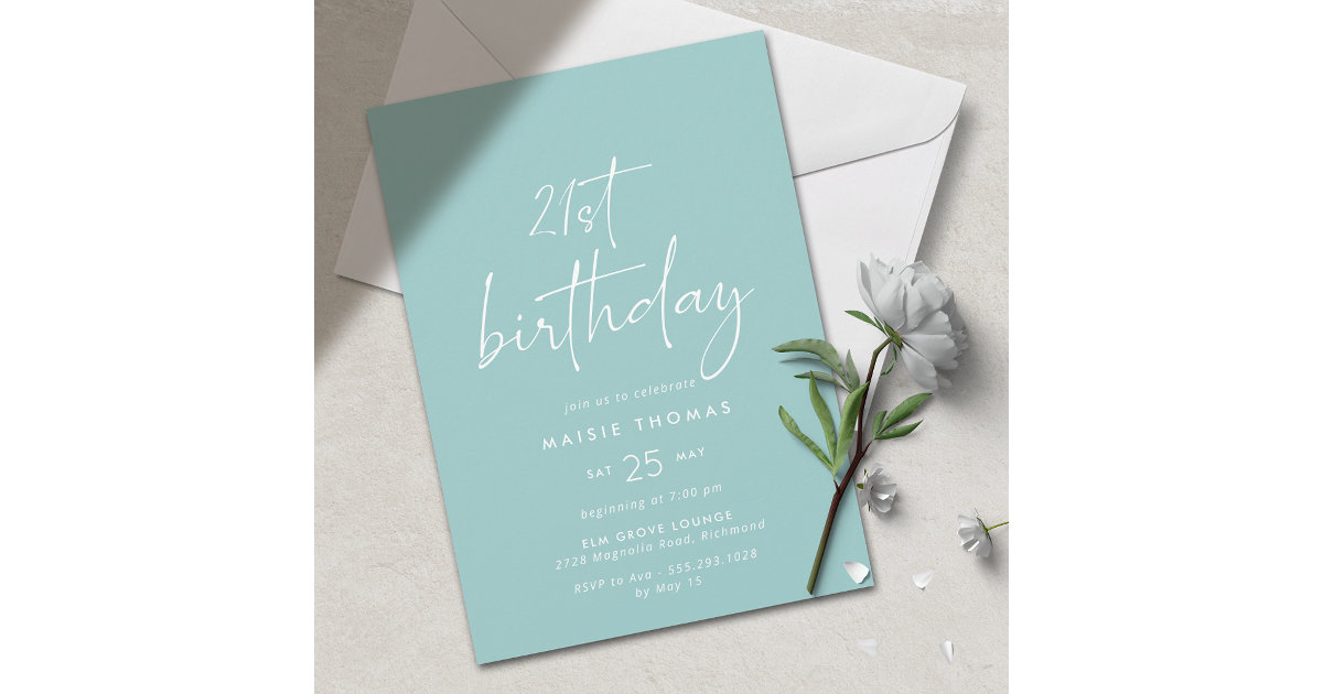 Aqua Blue Turquoise | Modern Simple 21st Birthday Invitation | Zazzle