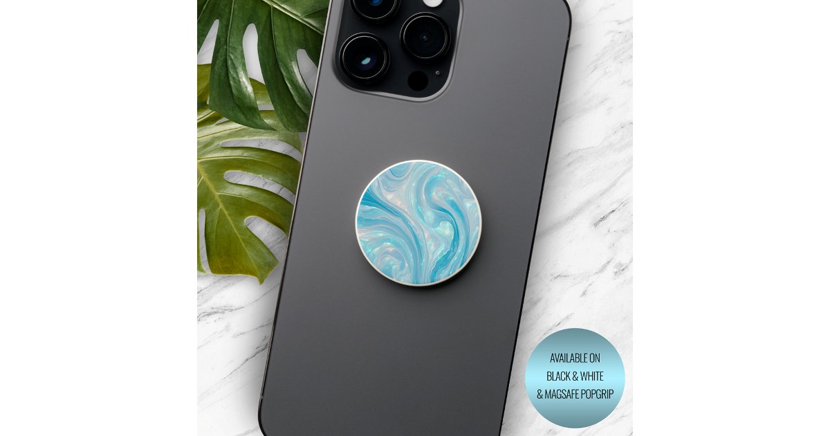 Aqua Blue Turquoise White Marble Waves Art Pattern PopSocket | Zazzle