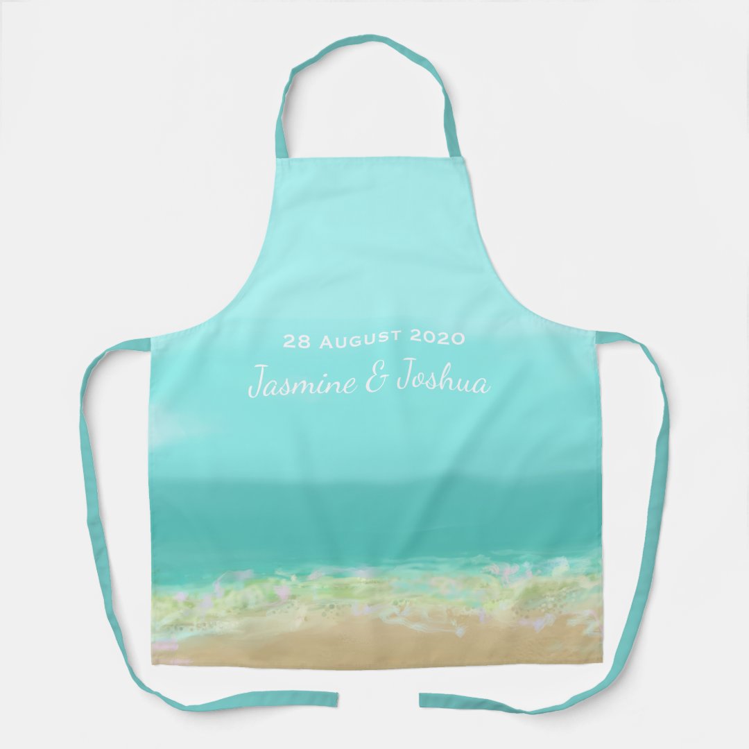 Aqua blue water/painted beach seashore apron | Zazzle