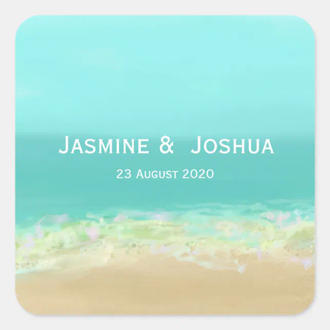 Aqua blue water/painted beach seashore personalize square sticker | Zazzle