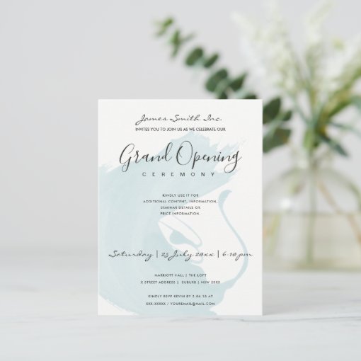 AQUA BLUE WATERCOLOR BRUSHSTROKE OPENING CEREMONY POSTCARD | Zazzle