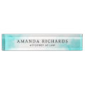 Aqua blue watercolor desk name plate | Zazzle