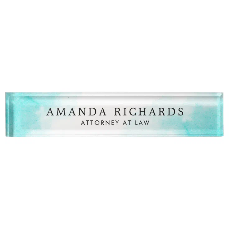 Aqua blue watercolor desk name plate | Zazzle