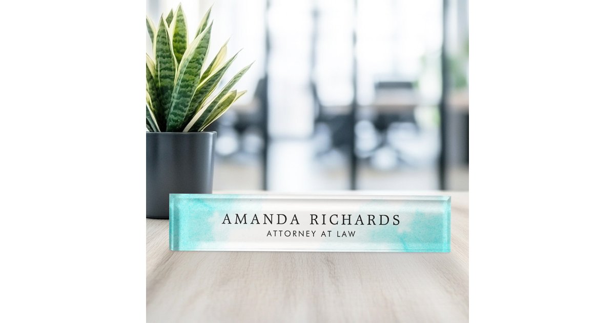 Aqua blue watercolor desk name plate | Zazzle